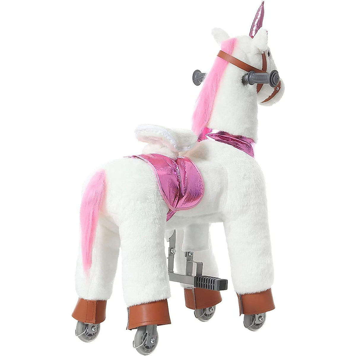 PONYEEHAW Walking Horse Ride On Toy Plush Animal Pink Unicorn Small Size for Ages 3-6 Years