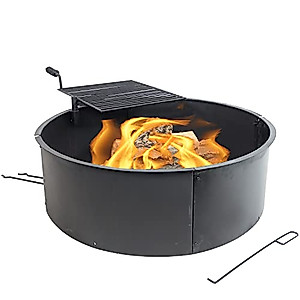 Sunnydaze 36-Inch Heavy-Duty 2mm Thick Steel Wood-Burning Fire Ring with Cooking Grate and Fire Poker