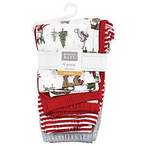 Hudson Baby Unisex Baby Cotton Pants and Leggings, Christmas Forest, 12-18 Months