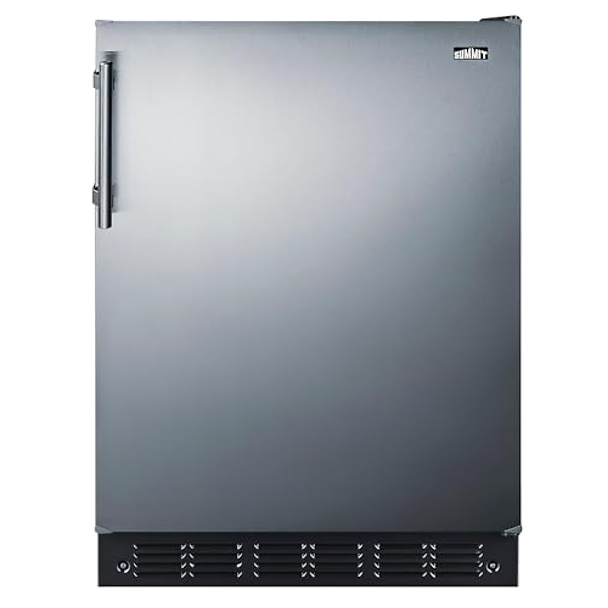 Summit FF708BL7SS 24” Wide Under Counter Refrigerator 5.1 cu.ft. Made in Europe with Automatic Defrost Operation, Reversible Stainless-Steel Door, and Deluxe black interior (Right Hand Door)