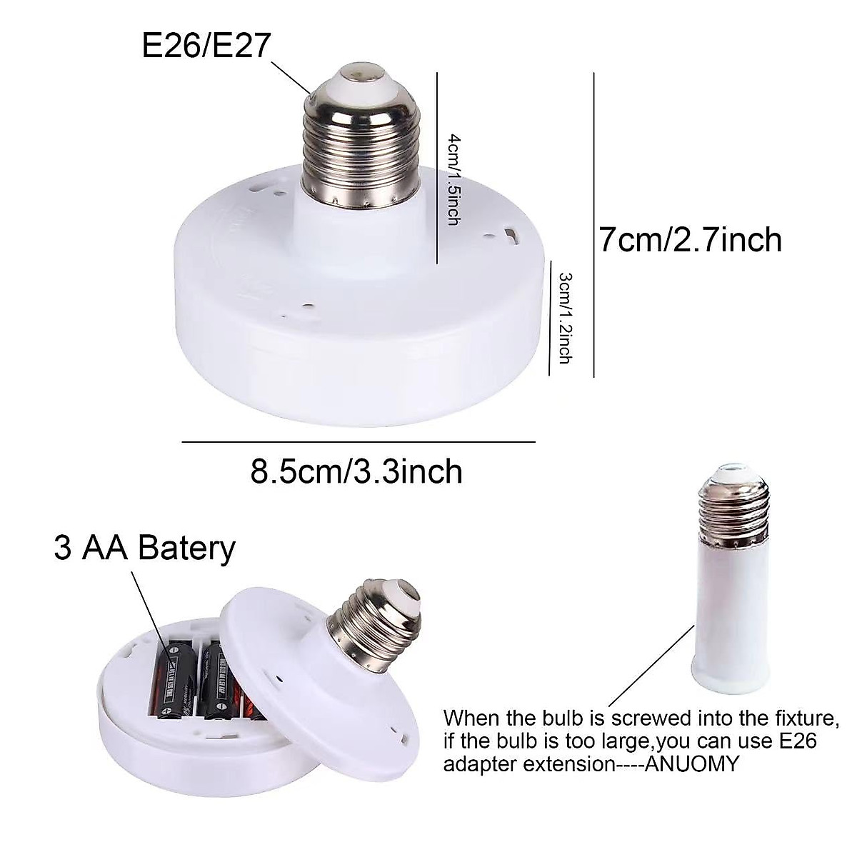 2 Pack Battery Operated Light Bulbs for Lamps with Remote,Replacement AA Battery Light Bulbs,Battery Powered LED Puck Lights With E26 Screw in for Non Electric Wall Sconce and Pendant light Fixture