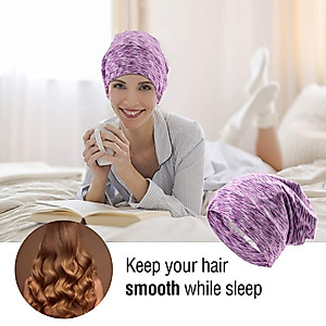 LUKACY Satin Lined Sleep Cap Beanie Hat 6 Pieces Adjustable Bonnet Satin Bonnet for Curly Hair Sleeping caps for Women -Gifts for Ladies Multi-Colored