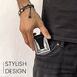 Bemmo Slim minimalist Credit Card wallet with Money Clip aluminum metal holder RFID Blocking carbon fiber, Great Gift Idea (Brushed Steel)