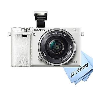 Sony Alpha a6000 (White) Mirrorless Digital Camera with 16-50mm Lens + 32GB Card, Tripod, Case, and More (18pc Bundle) (Renewed)