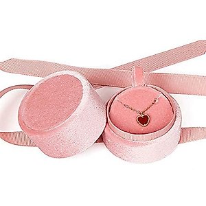 Beatilog Small Necklace Gift Box - Velvet Pendant Case Portable Round Jewelry Storage with Elegant Ribbon Bow for Birthday, Mothers Day, Christmas, Wedding, Anniversary （Pink）