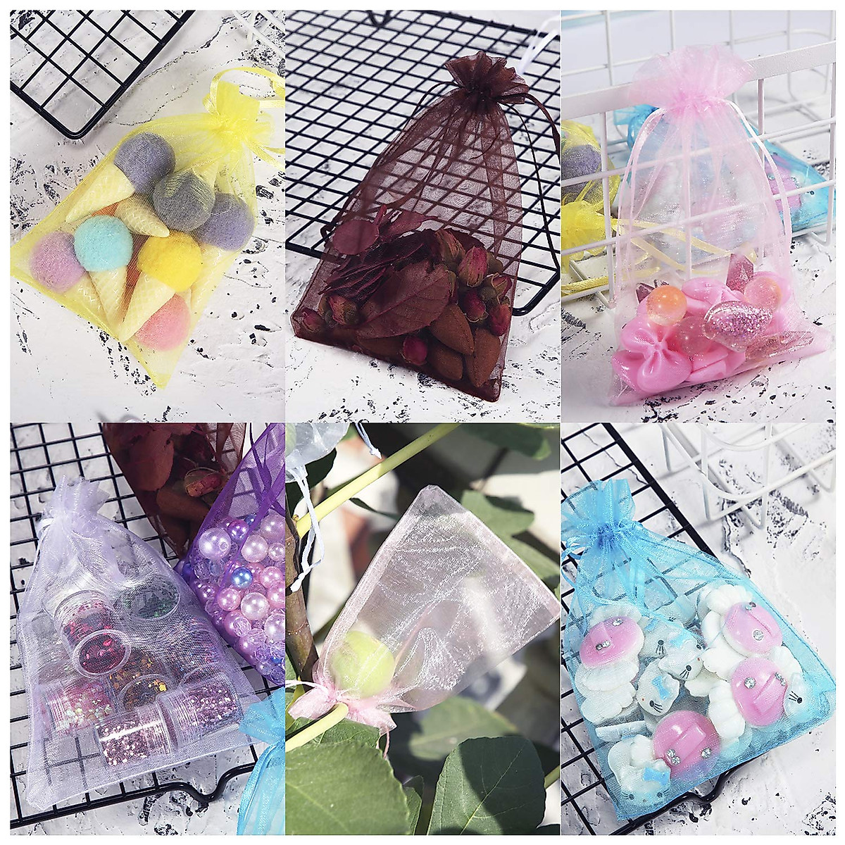 Bouraw 120Pcs Organza Bags 4x6 Inches with Drawstring, Jewelry Pouches Wedding Party Christmas Favor Gift Bags (Mixed Color)