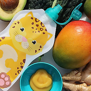 ChooMee Reusable Baby Food Storage Pouches, 5 oz | Ideal for Baby Food, Smoothies and Purees | Secure Double Lock Zipper, Wide Bottom, BPA Free | SnakPack FreshSquad 4 CT