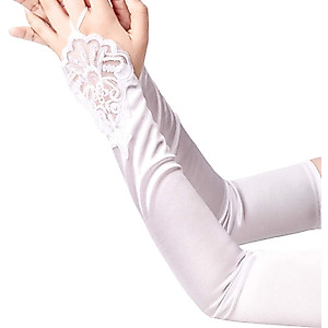 SAVITA Fingerless Long White Gloves Pierced Elbow Length Satin Gloves 19" Stretchy Opera Evening Party 1920s Gloves for Women