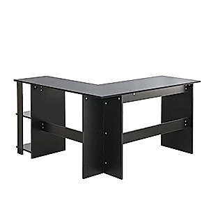 soges L-Shaped Desk with 2 Shelves, 51.2 inches Computer Desk Home Office Table Corner Desk Computer Workstations Black XTD-SC01-BK-N