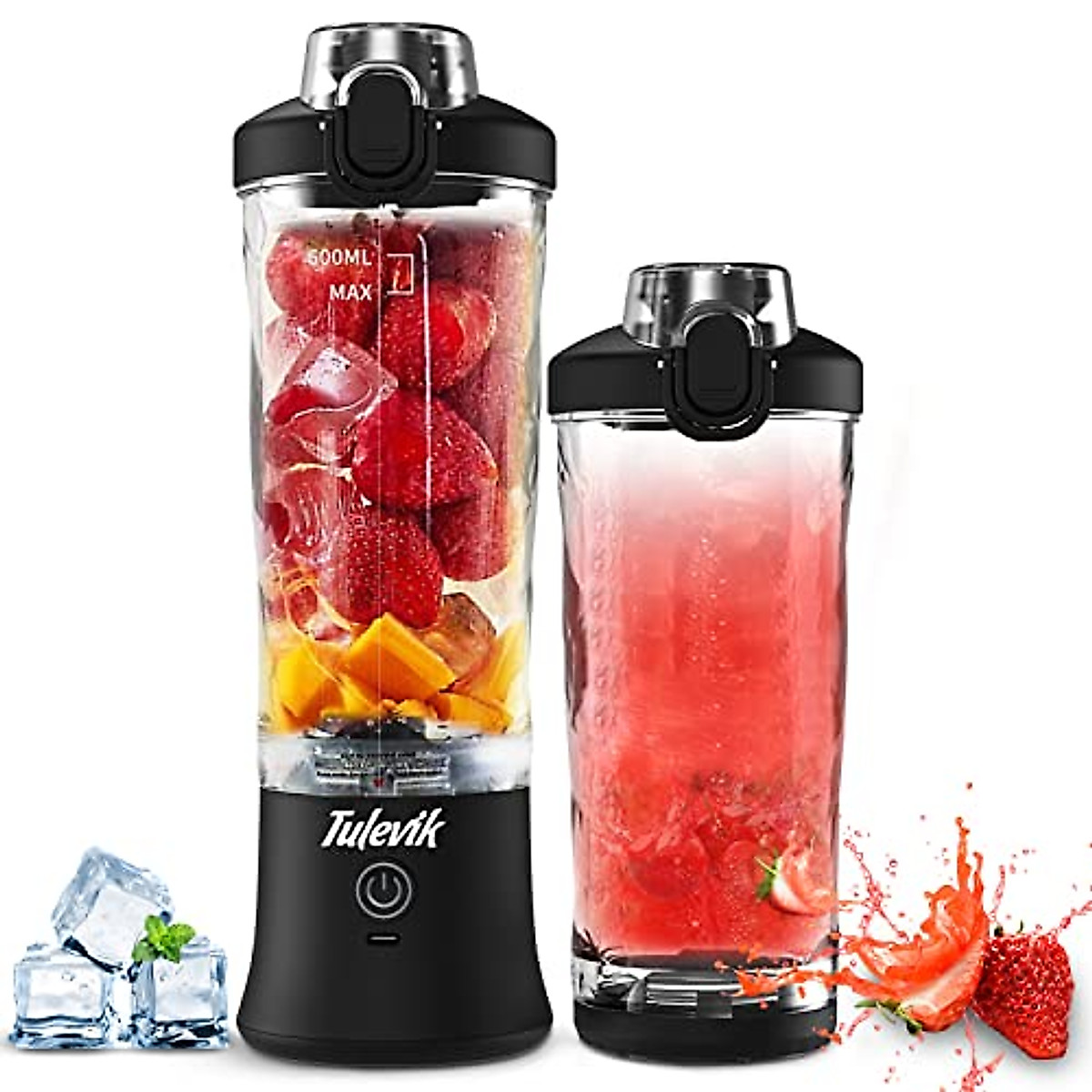 Portable Blender,Tulevik Personal Blender for Shakes and Smoothies with 6 Blades,20 Oz Mini Blender with Travel Lid and USB Rechargeable for Kitchen/Gym/Travel/Office, BPA-Free, Black