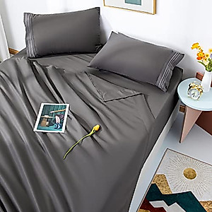 LBRO2M Bed Sheet Set Queen Size 16 Inches Deep Pocket 1800 Thread Count 100% Microfiber Sheet,Bedding Super Soft Comfortable, Cool Warm,4 Piece（Dark Grey）