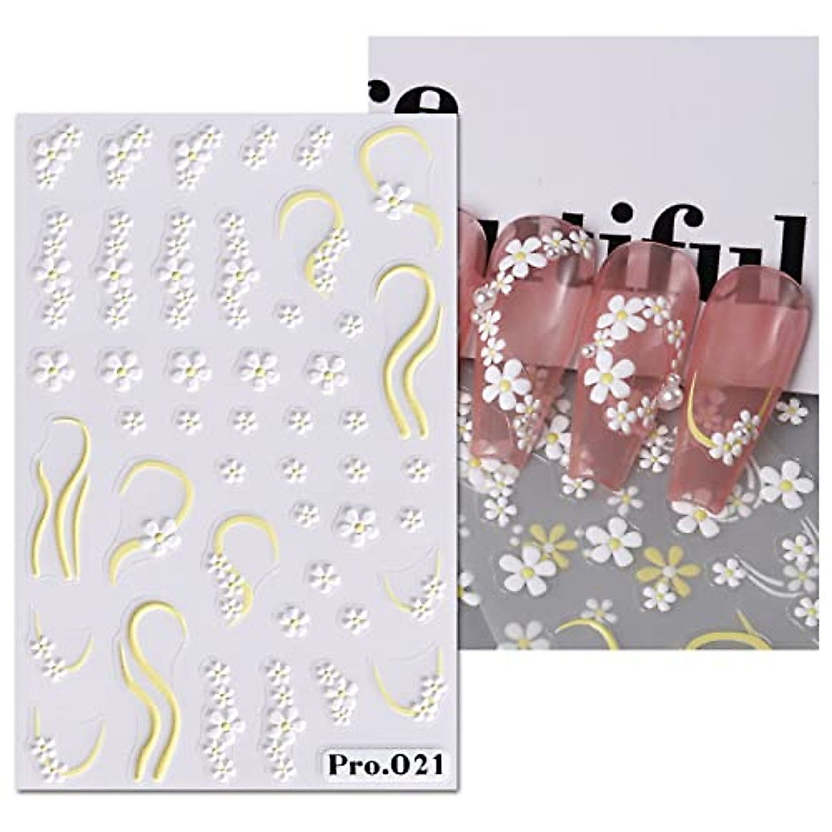JMEOWIO 6 Sheets Flower Daisy Nail Art Stickers Decals Self-Adhesive Pegatinas Uñas Spring Summer Floral Nail Supplies Nail Art Design Decoration Accessories