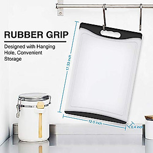 Extra Large Cutting Board, 17.33" Plastic Cutting Board for Kitchen Dishwasher Chopping Board with Juice Grooves Kitchen Cutting Board with Easy Grip Handle, Clear and Black,XL, Kikcoin
