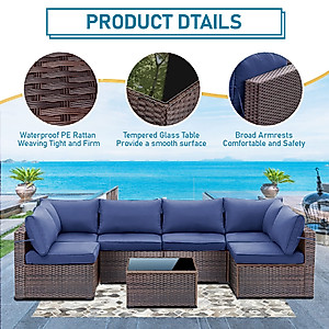 LAFWELL 7 Pieces Outdoor Patio Furniture Sets,Rattan Conversation Sectional Set,Manual Weaving Wicker Patio Sofa with Tea Table