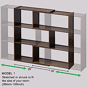 COPREE Multifunctional 4-Layer + 4-Layer Bookshelf Combination,Bamboo 4 Tier Book Shelves, Walnut-Colored Freestanding Book Rack Organizer Shelving Unit Storage for Living Room, Bedroom and Office