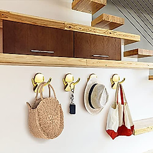 Gold Wall Hooks Decorative Coat Hook Wall Mounted Heavy Duty Towel Hook Hardware Robe Hooks Zinc Alloy Double Hooks Single Hook for Hanging Clothes Unique Modern Hooks for Bathroom 3 Pack