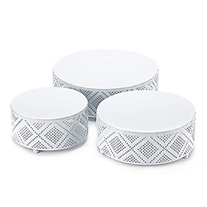 VILAVITA Cake Stand Set Round Metal Set of 3 Cake Stands Dessert Display Cupcake Stands, White