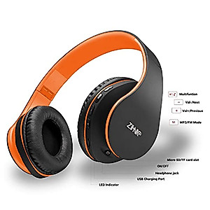 2 Items,1 Black Red Zihnic Over-Ear Wireless Headset Bundle with 1 Black Orange Zihnic Foldable Wireless Headset