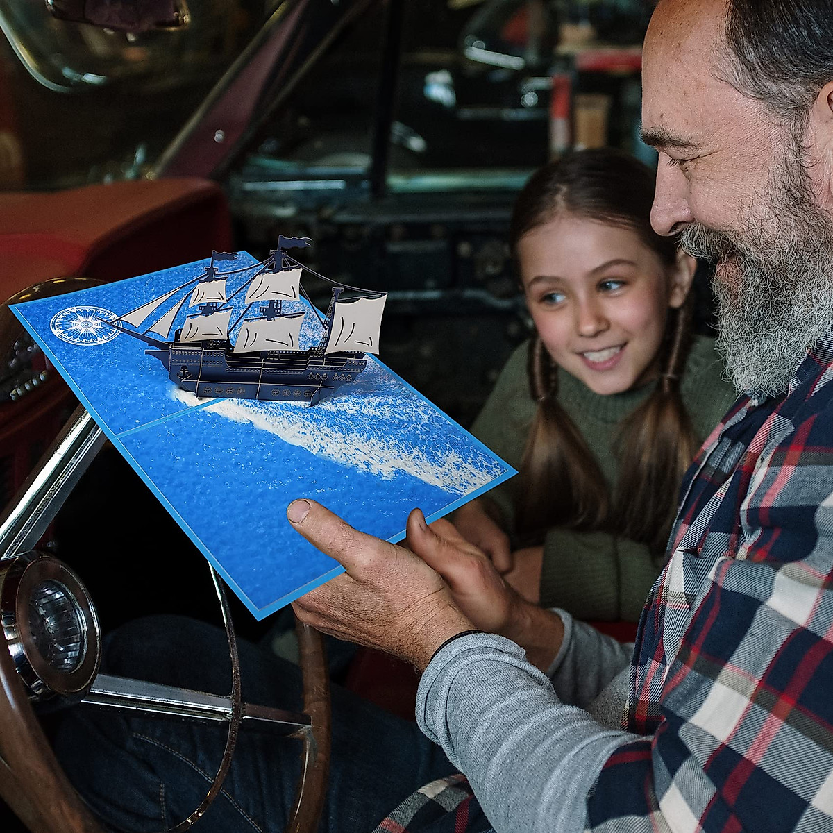 Magic Ants 3D Pirate Ship Pop Up Card - Handmade Greeting Card for Kids, Dad, Husband - Perfect for Birthdays, Fathers Day, Graduation, Anniversaries, and All Occasions