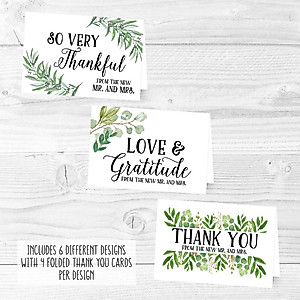 24 Greenery Wedding Thank You Cards With Envelopes Wedding Thank You From The New Mr And Mrs Cards - Mr And Mrs Thank You Cards Wedding With Envelopes, Bride Thank You Wedding Cards With Envelopes
