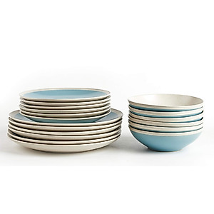 HomeVss Rock Ridge Speckled Stoneware Dinnerware Set (18pc Set, Turquoise and Ivory)