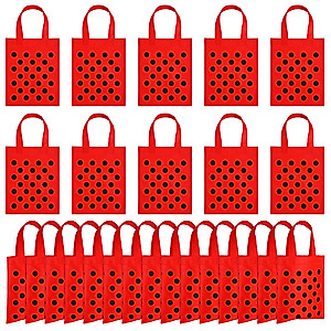 Sumind 24 Pieces Ladybug Party Favors Bags Ladybug Watermelon Goodie Gift Bags Red Black Polka Dot Non Woven Bag with Handles for Birthday Party Decoration Supplies