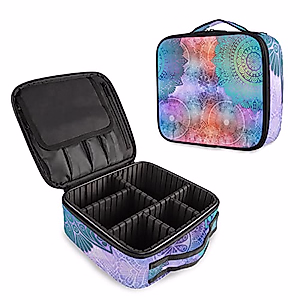 Colorful Floral Flowers Ethnic Islamic, Arabic, Indian, Ottoman Women's Portable Makeup Bags with Handle, Adjustable Dividers, Travel Cosmetic Toiletry Accessories Storage Organizer for Girls