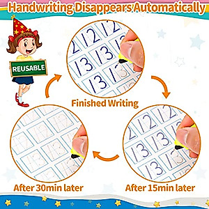 4Pcs Large Magic Practice Copybook for Kids, Handwriting Practice Book for Kids, Magic Ink Print Handwriting Workbook with 1 Pen + 8 Refills + 1 Grip for Beginners, Preschoolers & Kindergarten Kids