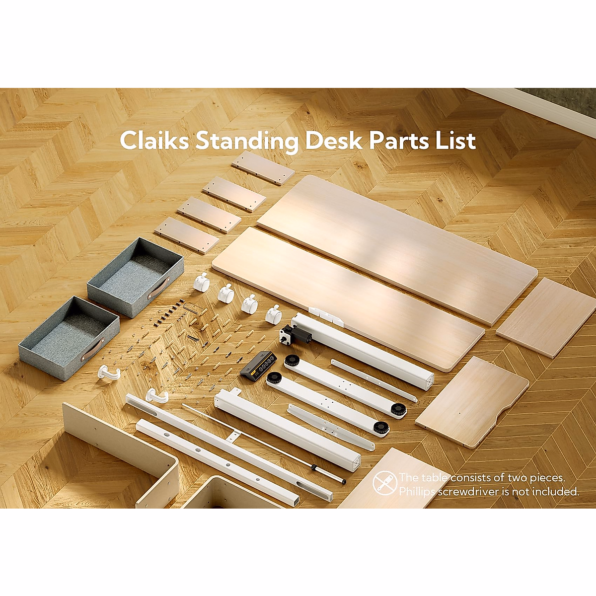 Claiks Standing Desk with Drawers, Adjustable Stand Up Electric Standing Desk Adjustable Height, Sit Stand Desk with Storage Shelf and Splice Board, 59 Inch, Natural