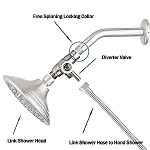 Solid Brass Shower Arm Diverter for Hand Held Showerhead and Fixed Shower Spray Head ∣ G 1/2 3-Way Bathroom Universal Shower System Replacement Part (Brushed Nickel)