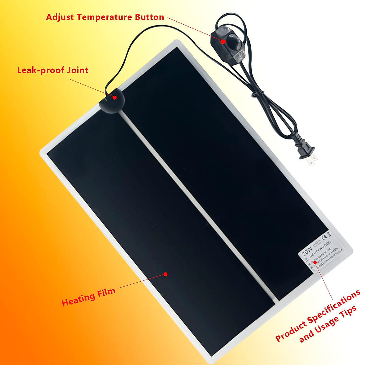 FIPASEN Reptile Heating Mat, 2PCS Reptile Heating Pad with Temperature Adjustment for Reptiles Tortoise Snakes Lizard Gecko Hermit Crab Amphibians - Removable Terrarium Heat Mats(20W,11x16.5 inches)