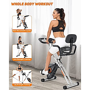 YOSUDA Exercise Bike, Folding Exercise Bike for Seniors 330LB/270LB Capacity, Magnetic X-Bike with 16-Level Resistance, Back Support Cushion for Home Gym Workout