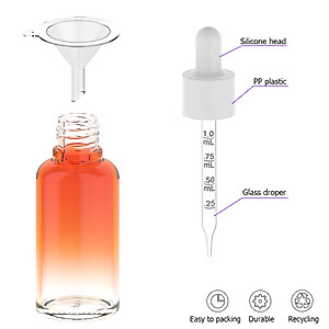 Jagolain Eye Dropper Bottles 1oz (Gradient Colored Glass Bottle 30ml with White Caps, Funnel) Empty Tincture Bottles for Essential Oils, Perfume (30 pack, orange)