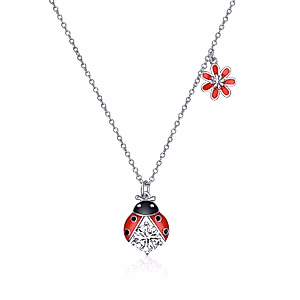 POPLYKE Ladybug Necklace for Women Sterling Silver Daisy Jewelry Gifts