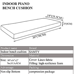 Piano Bench Cushions with Non Slip for Indoor Shoe Storage, Window Seat, Patio Seating, Dining Settee Bench Pad 30x14 inch, Khaki