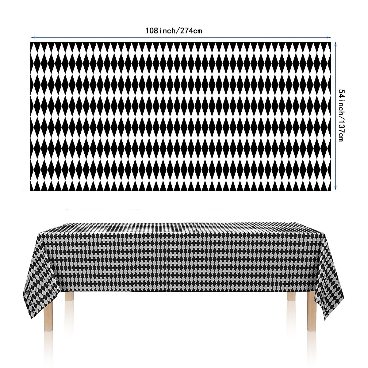 3pcs Black White Checkered Tablecloths, Rectangle Plastic Gingham Table Cover 54x108in for Halloween Harlequin Collection Wonderland Party Tea Party Supplies for Camping Picnic Wedding Birthday Party