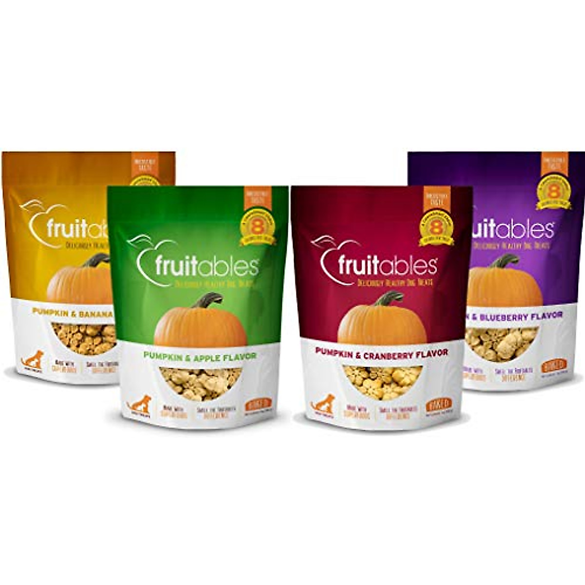 Fruitables All Natural 7 Ounce Pumpkin Baked Crunchy Dog Treats, Variety Pack of 4