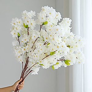 Hawesome Artificial Flowers Cherry Blossom Branches 42 Inch Fake Silk Cherry Blossom Flowers Arrangements for Wedding Party Home Decoration (White,3Pack)
