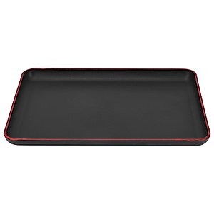 Rectangle Serving Tray,Tea Serving Tray， Bent Ply Tray,Fast Food Cafeteria Tray,Non-Slip Multi-Purpose Plastic Cafeteria Tray for Coffee Table, Kitchen, Parties，Black&Red (11.8 * 7.9 in)