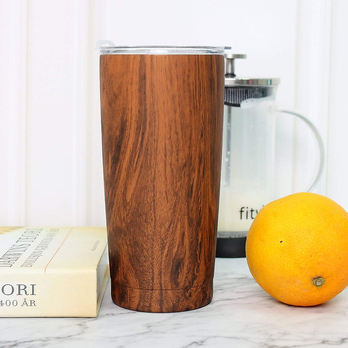 Sivaphe 20 oz Tumbler with Lid and Straw Stainless Steel Travel Coffee Mug Power Coated Thermal Cup for Men and Women Wood Grain