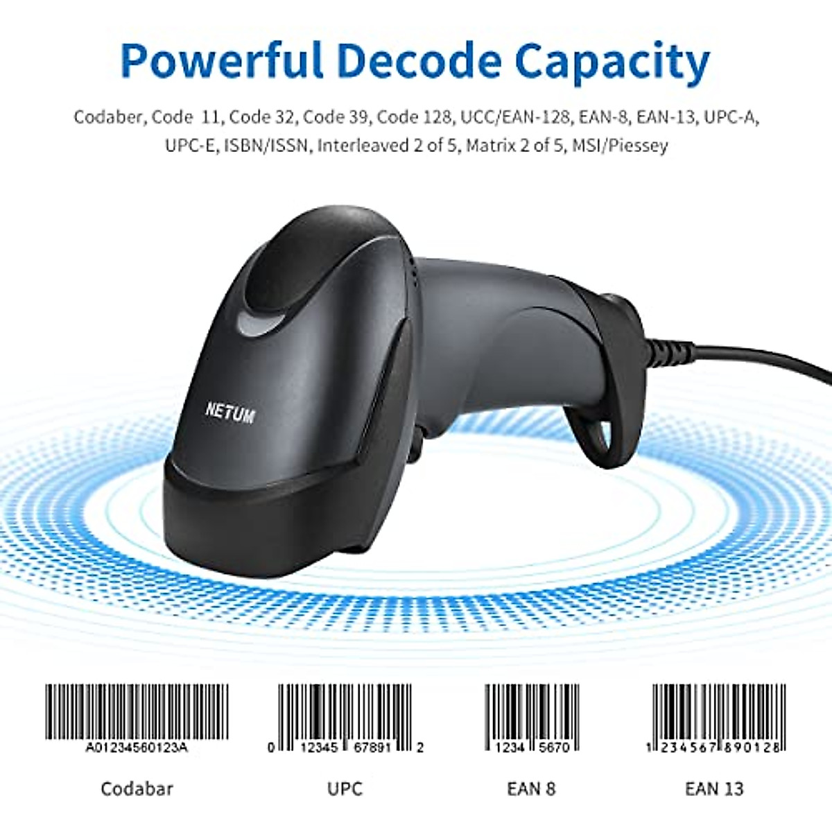 NETUM USB Laser Barcode Scanner, Handheld 1D Wired Bar Code Scanner Scanning UPC EAN Reader Gun Retails for Supermarket, Convenience Store, Warehouse - NT-M1