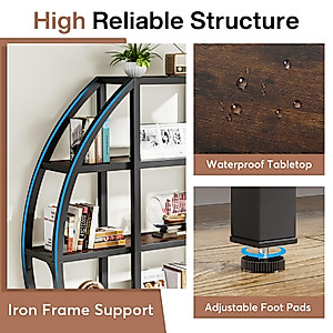 Tribesigns Etagere Bookcase, 5 Tiers Large Tall Oval Bookshelf, Industrial Wood Bookshelves Display Open Shelf Organizer for Living Room, Bedroom, Home Office