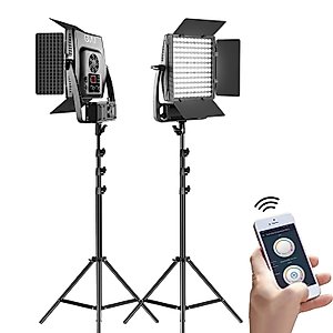 GVM 900D LED Video Light，Dimmable Bi-Color and Stand video Lighting Kit, APP Intelligent Control System， CRI97，3200-5600K fo YouTube Studio Photography， Outdoor Video Shooting Lighting (2 Packs)