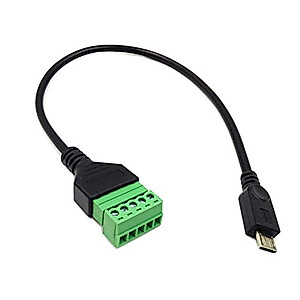 Poyiccot Micro USB Screw Terminal Block Connector, Micro USB Male to 5 Pin/Way Female Bolt Screw Shield terminals Pluggable Type Adapter Connector Cable 30cm(Micro USB Male)