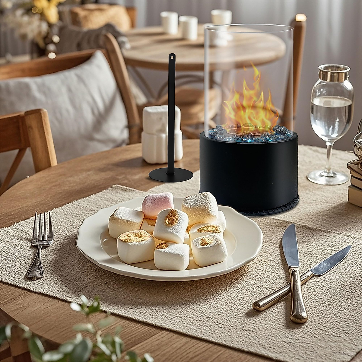 Glass Tabletop Fire Pit Bowl, Portable Rubbing Alcohol Fireplace for Indoor, Smokeless & Clean-Burning Ethanol Flame Perfect for S'Mores, Apartment, Personal Enjoyment, Outdoor Gatherings