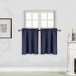 Home Collection 2 Panels 100% Blackout Curtain Set Solid Color with Rod Pocket Short Tier Drapes for Kitchen, Dinning Room, Bathroom, Bedroom,Living Room Window New (58” Wide X 23” Long, Navy Blue)