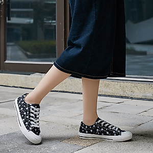 VERDASCO Womens Fashion Sneakers Non-Slip Running Shoes Comfort Walking Shoes Ladies Tennis Shoes Black with Skull Painted 9.5