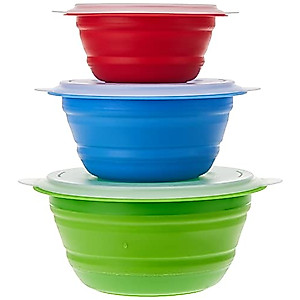 Progressive International CB-20 Storage Bowls with Lids, Set of 3, teal, green and red