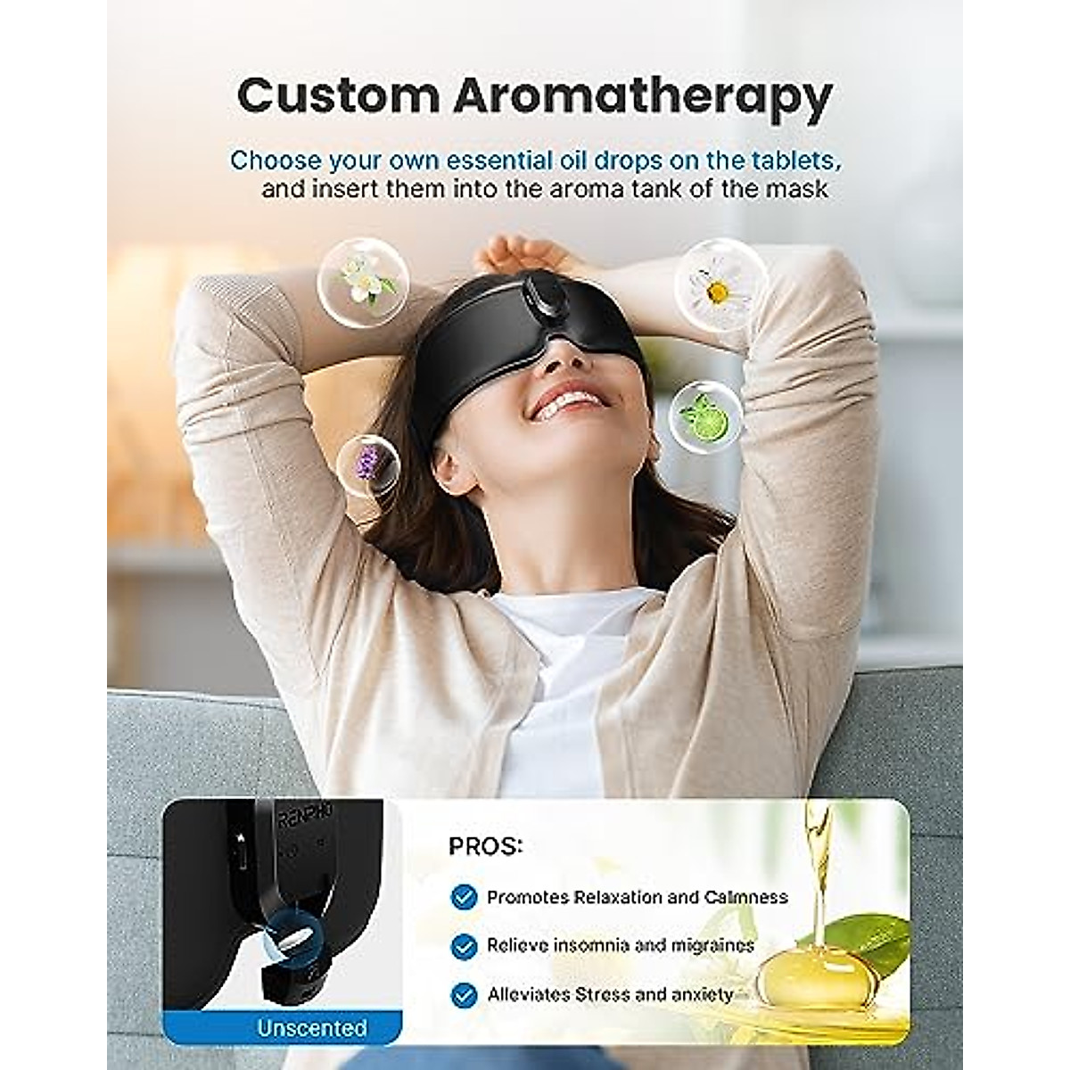 RENPHO Heated Sleep Mask with Bluetooth Headphone,Aromatherapy 3D Wireless Eye Mask for Side Sleeper, Warm Eye Compress Mask, Relaxation & Meditation Gifts for Men/Women