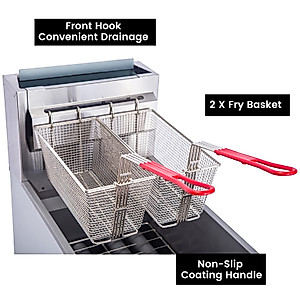 EASYROSE Gas Deep Fryer Commercial Deep Fryer with 2 Baskets 45-55 lb. Capacity 4 Tube Natural Gas Floor Fryer, 120,000 BTU, ETL Listed